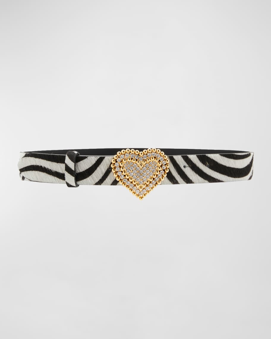 Alessandra Rich Zebra Belt w/ Heart Buckle | Neiman Marcus