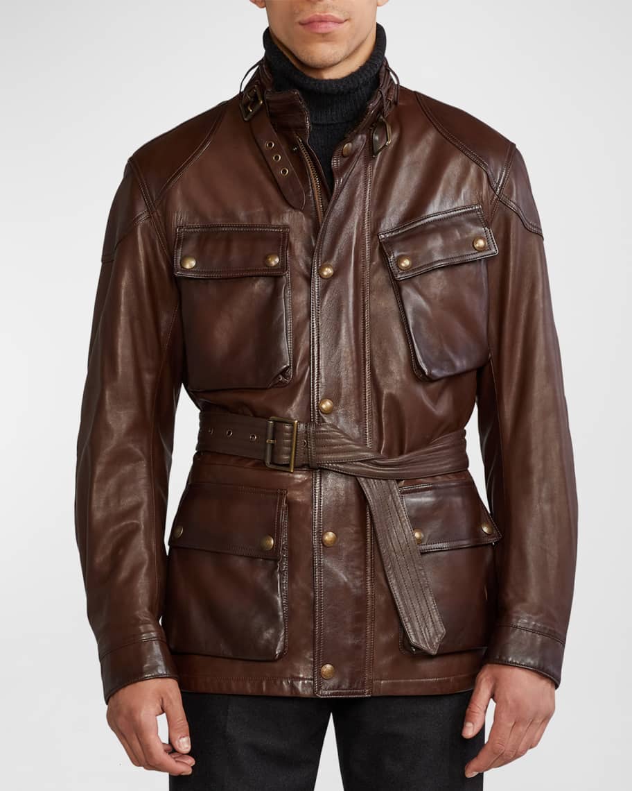 Ralph Lauren Purple Label Men's Willis 4-Pocket Belted Leather Jacket | Neiman Marcus