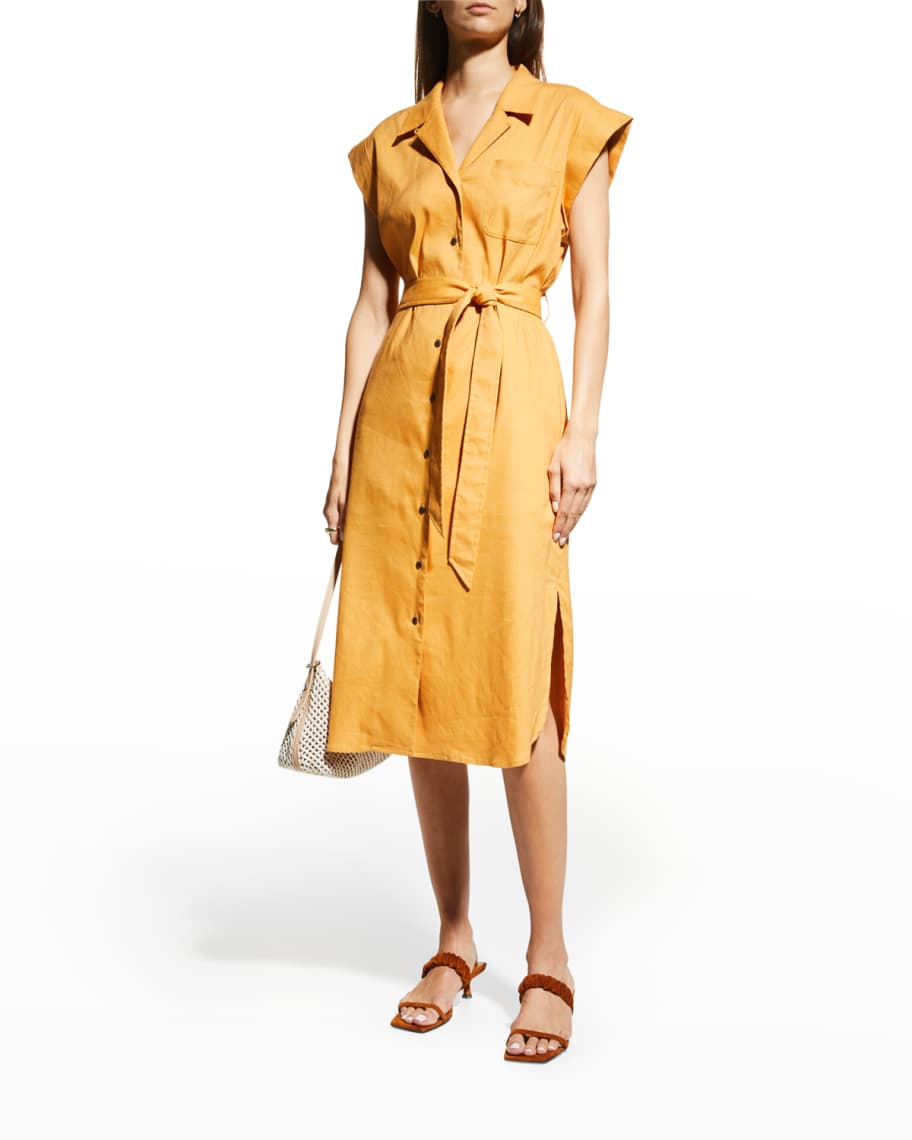 Rag & Bone Helena Button-Front Linen Dress with Cap Sleeves | Neiman Marcus