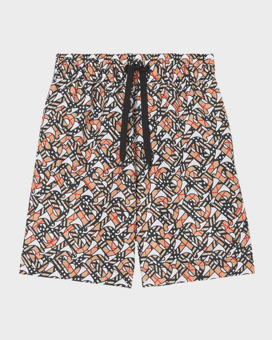 Burberry Boy's Malcolm Micro Check Monogram Swim Trunks, Size 3-14 ...