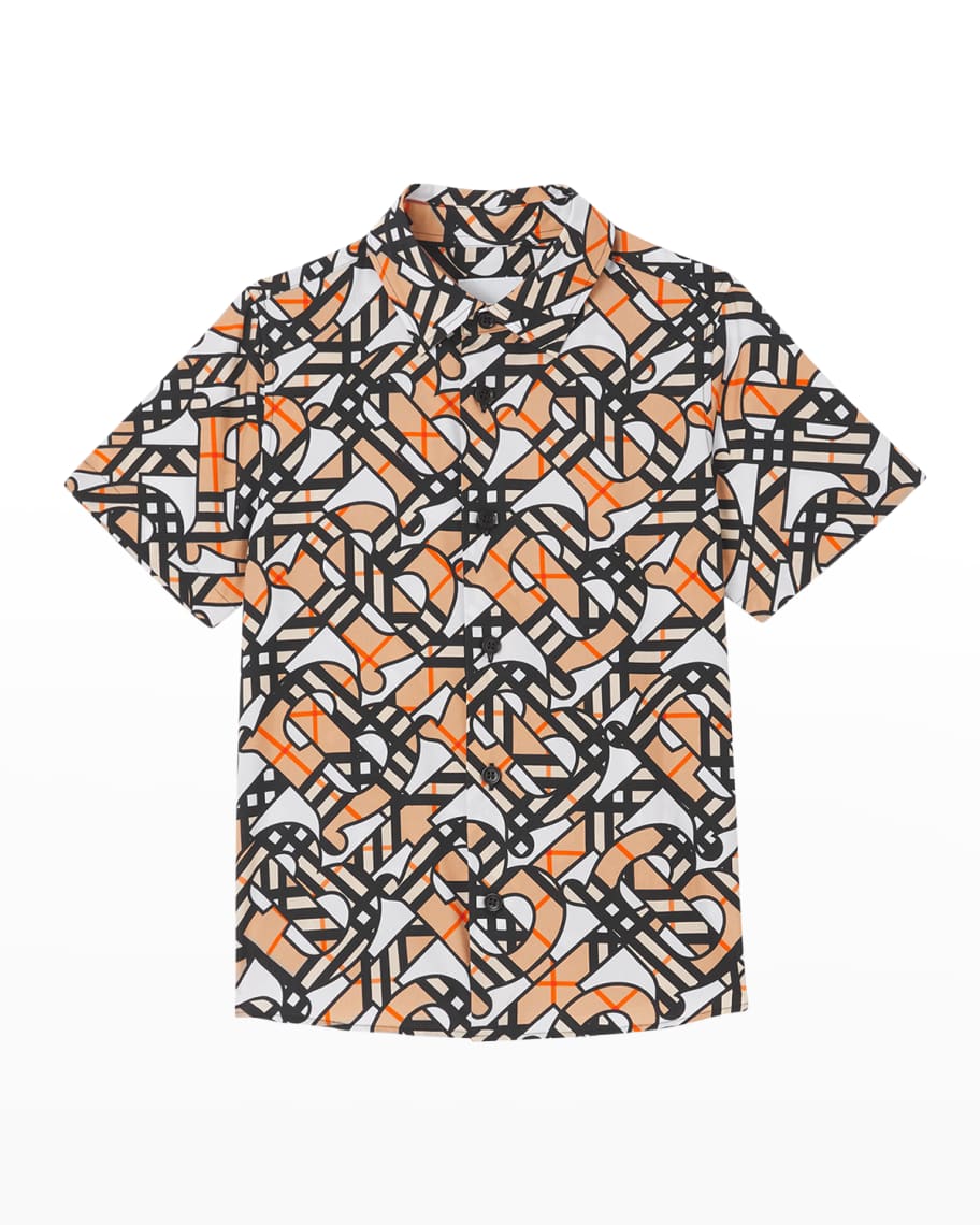 Burberry Boy's Owen Monogram Button Down Shirt, Size 3-14 | Neiman Marcus