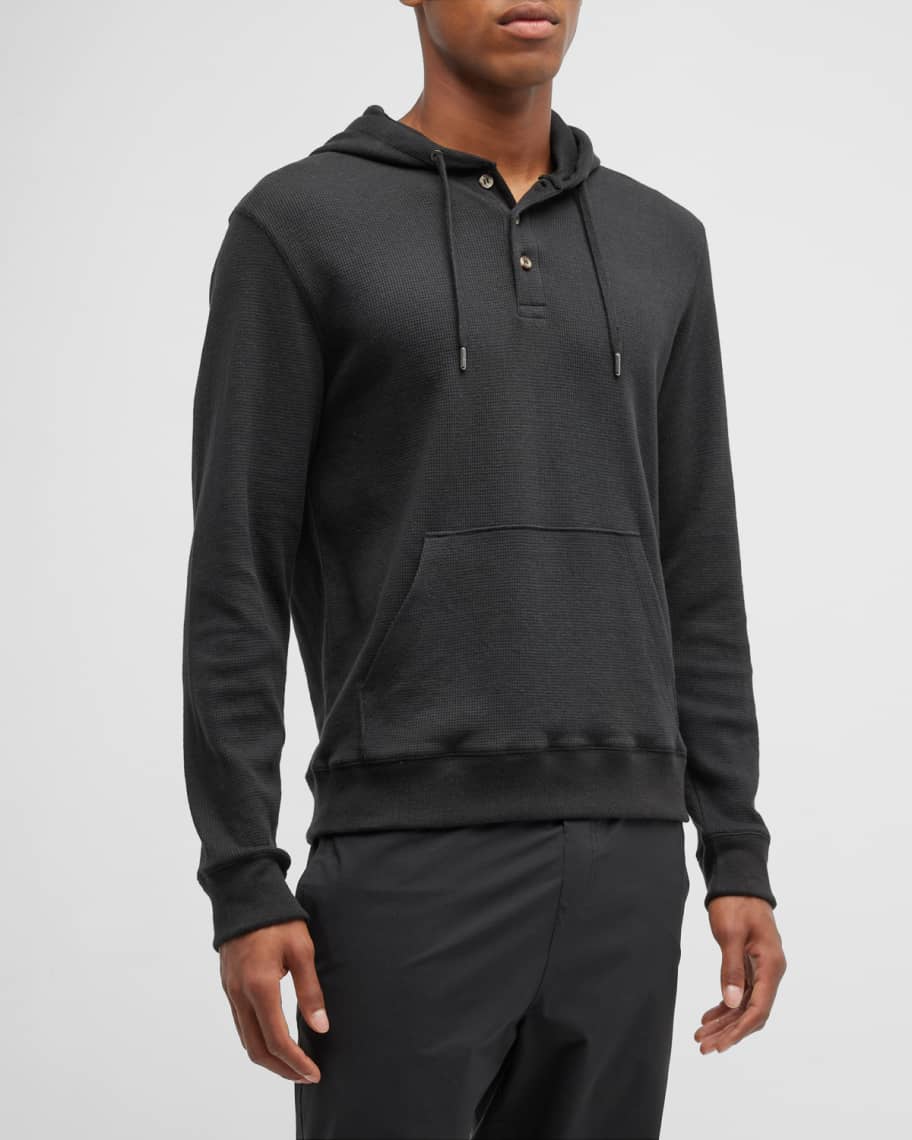 Onia Men's Waffle Fabric Half-Button Hoodie | Neiman Marcus
