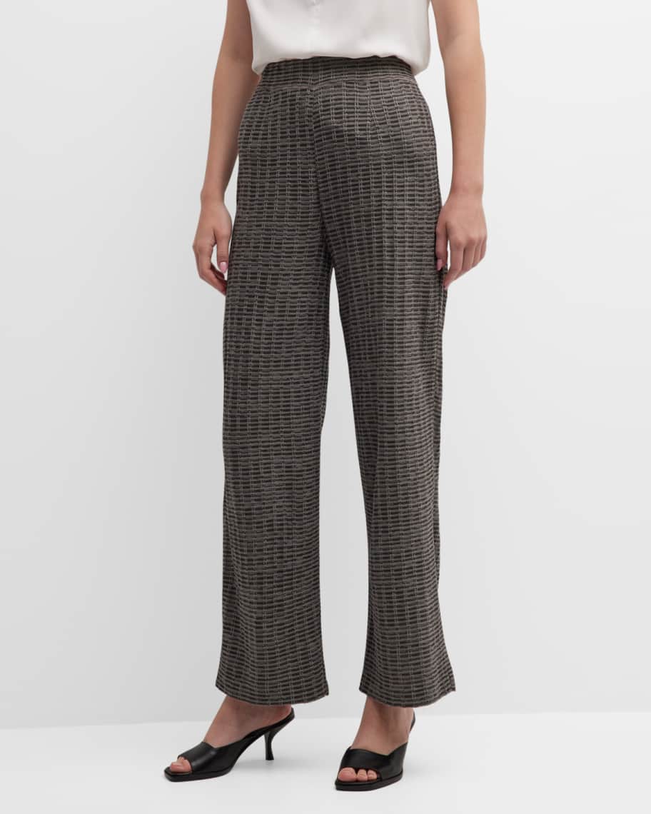 Misook Wide-Leg Knit Tweed Pants | Neiman Marcus