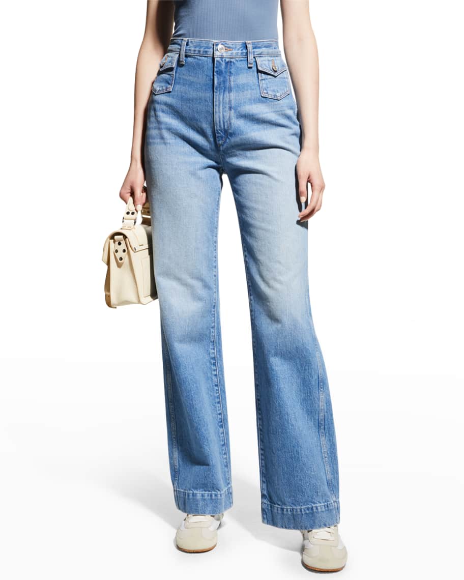 RE/DONE 70s Pocket Wide-Leg Faded Jeans | Neiman Marcus