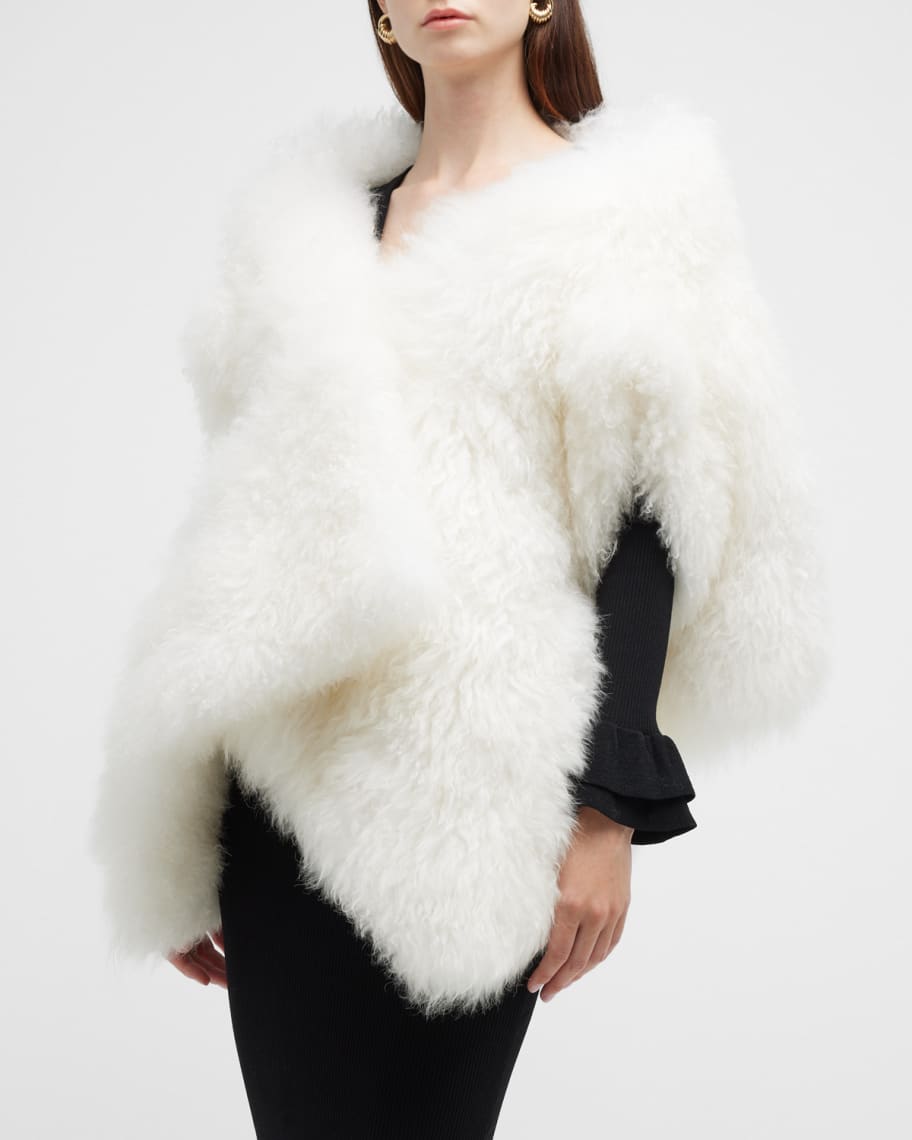 Michael Kors Collection Long-Hair Calf Fur Wrap Poncho | Neiman Marcus