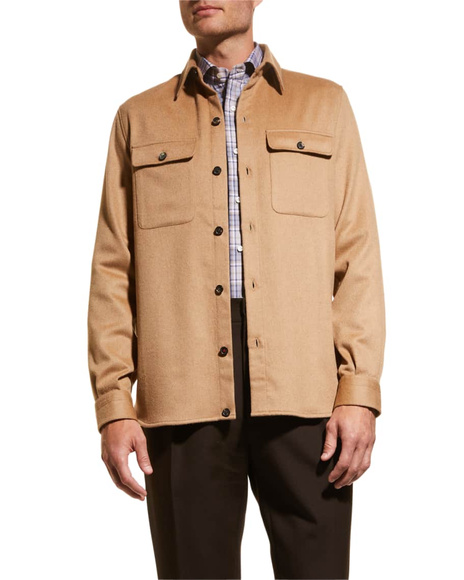 Isaia Men's Camel Hair Overshirt | Neiman Marcus