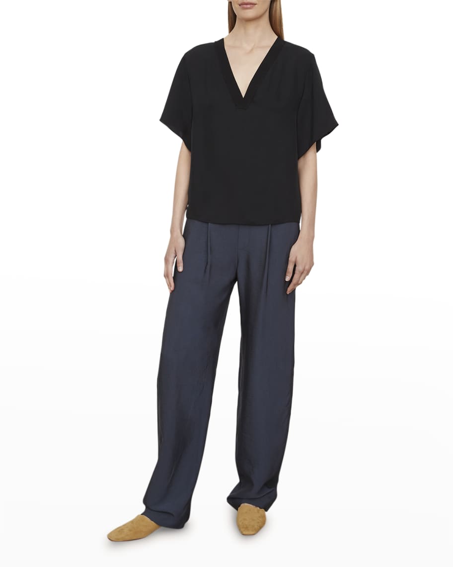 Vince Double-V Rib-Trim Tee | Neiman Marcus