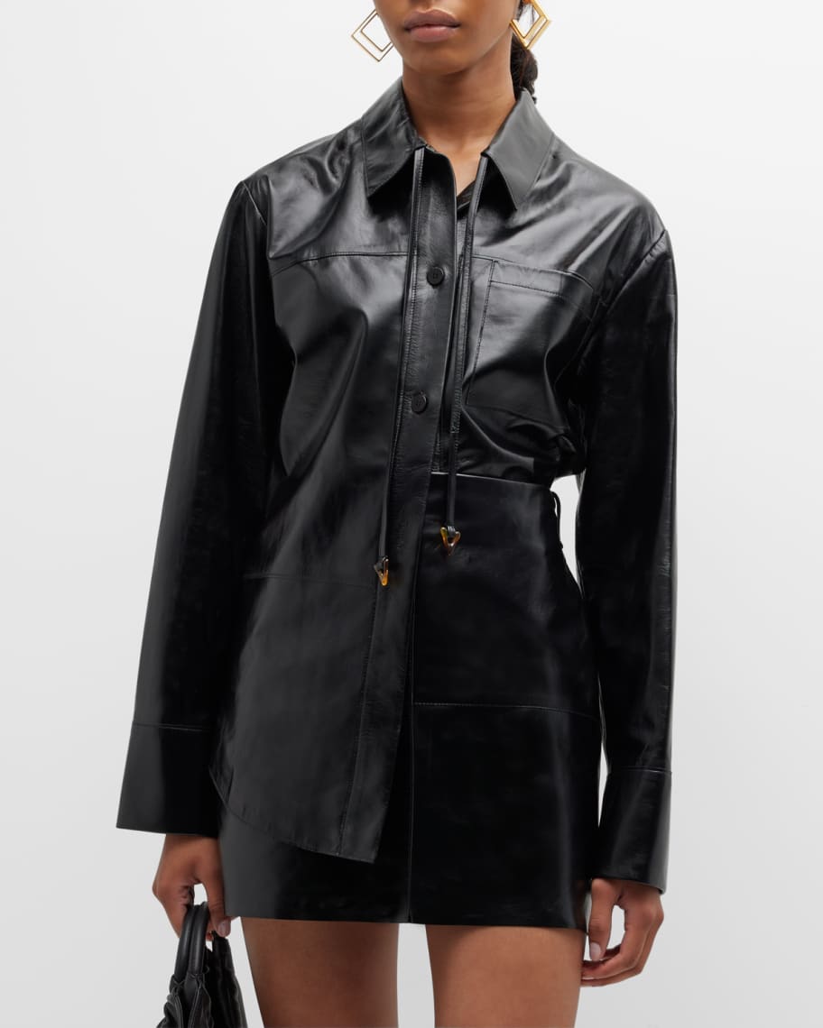 AERON Cadille Button-Front Leather Blouse | Neiman Marcus