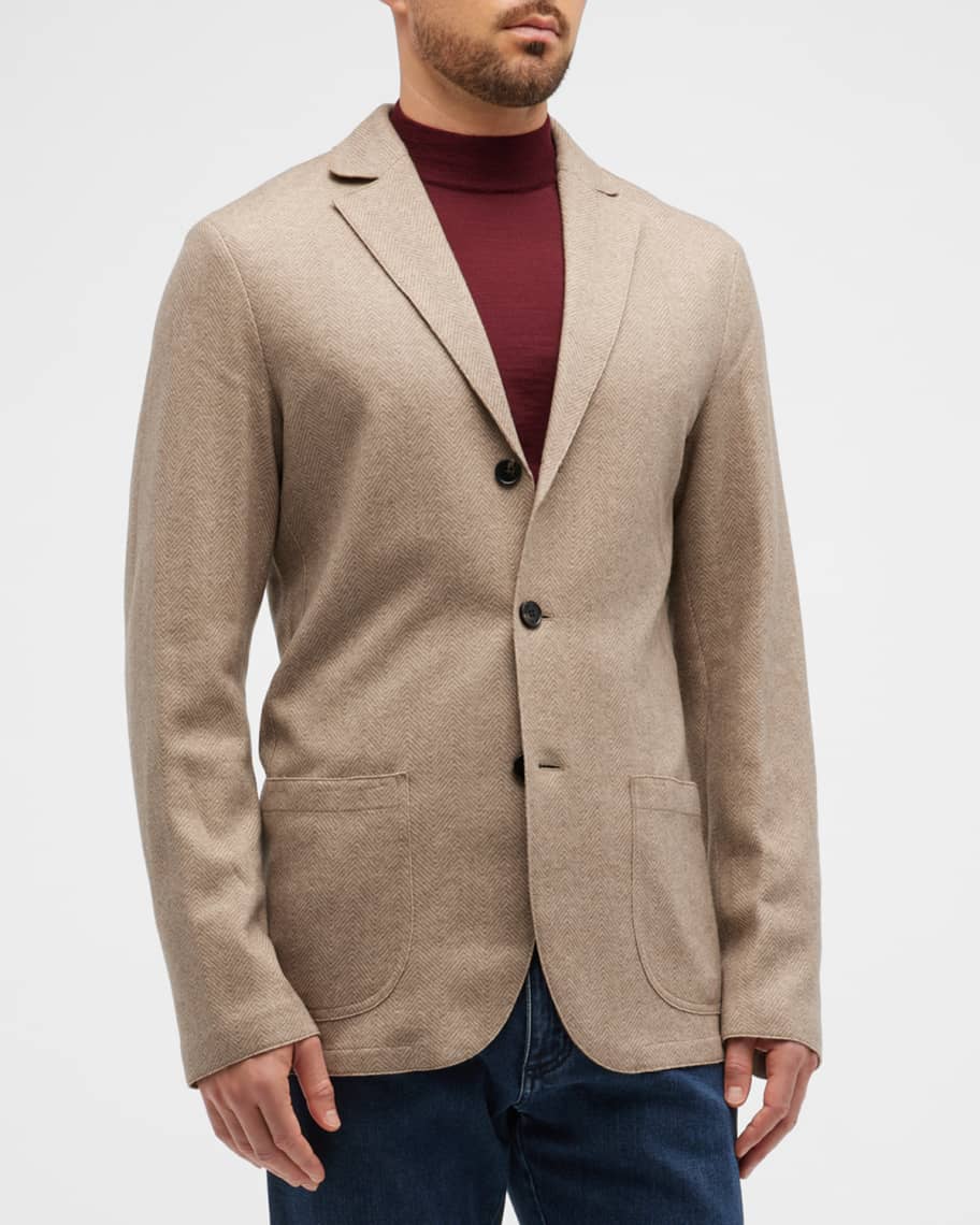 Maurizio Baldassari Men's Herringbone Camel Wool Blazer Jacket | Neiman ...