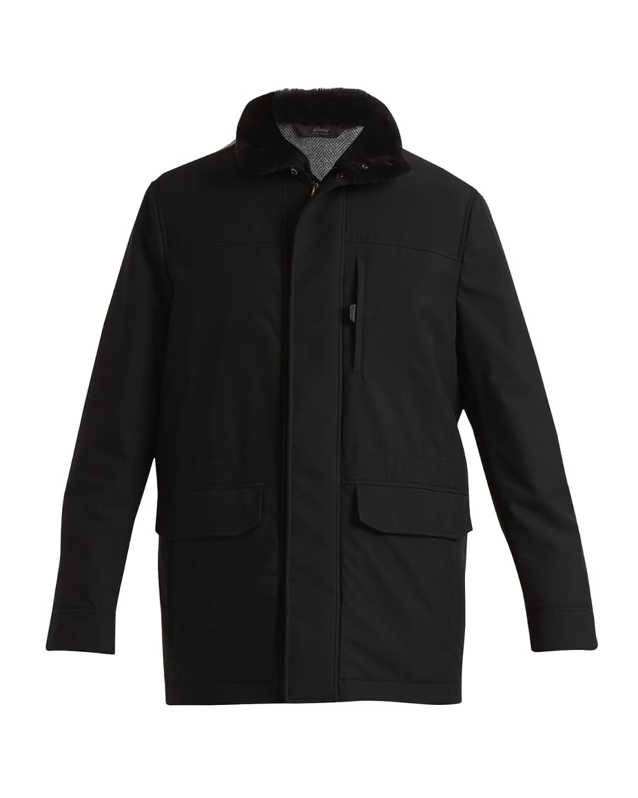 Brioni Men's Shearling Collar Field Jacket | Neiman Marcus