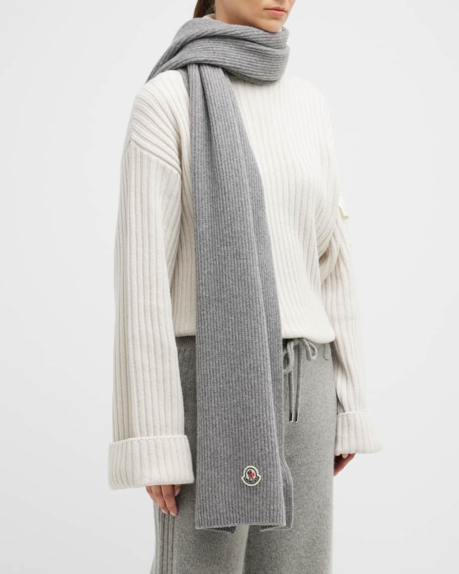 Moncler Cashmere Knit Logo Scarf | Neiman Marcus