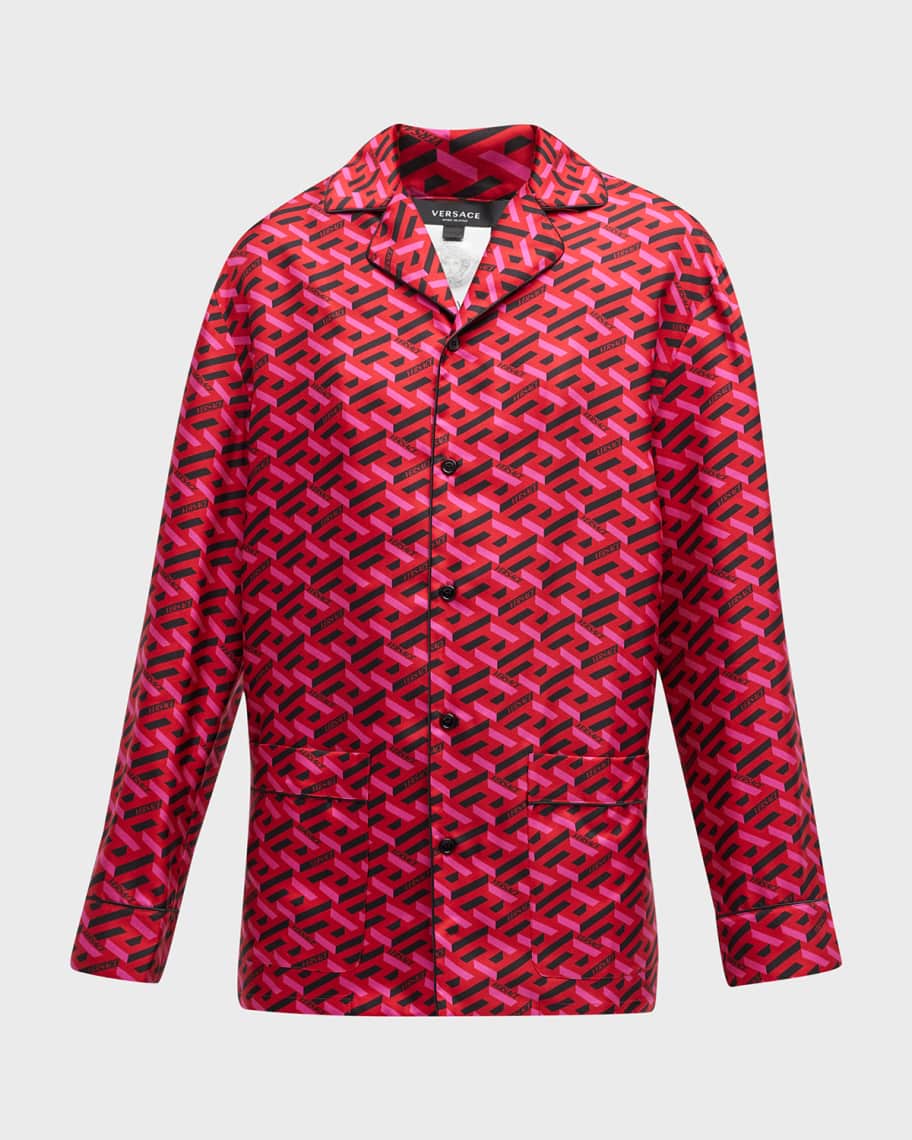 Versace Greca Silk Pajama Top | Neiman Marcus