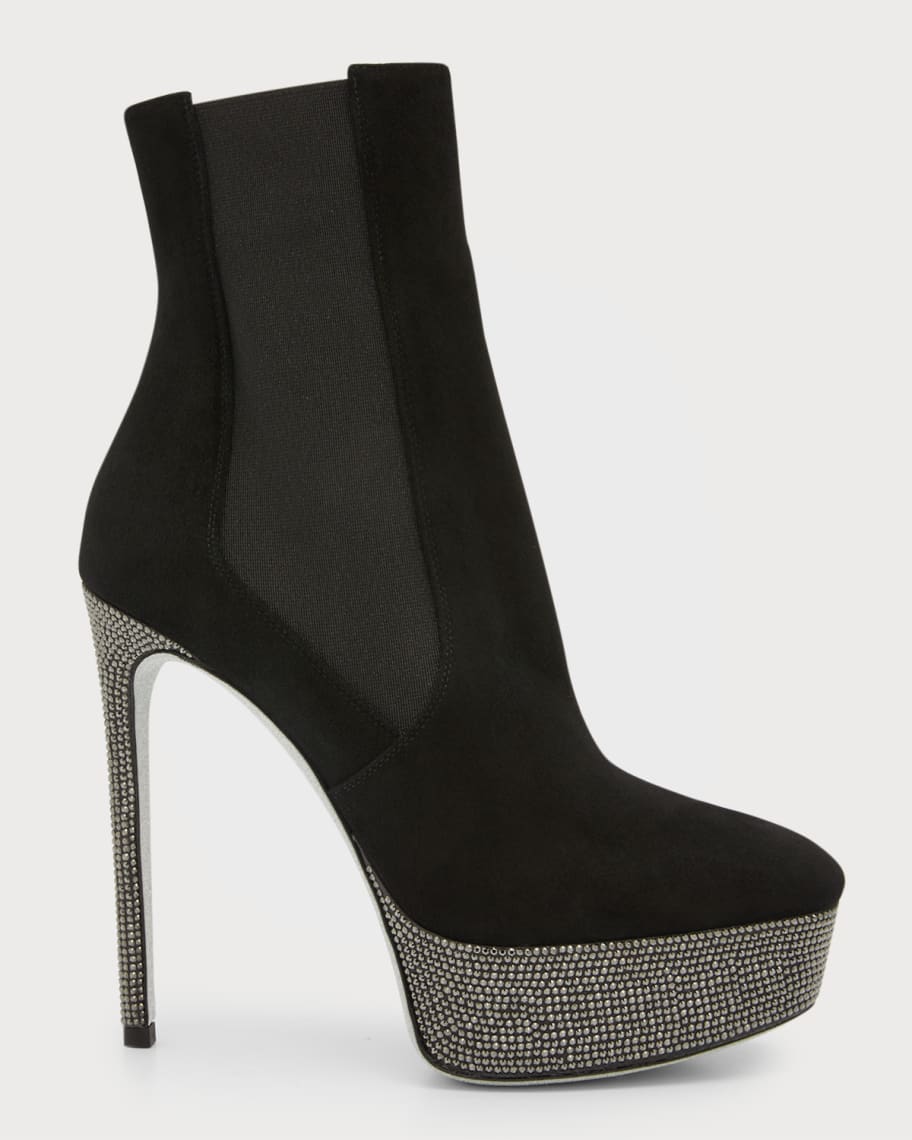 Rene Caovilla Suede Strauss Chelsea Platform Booties | Neiman Marcus