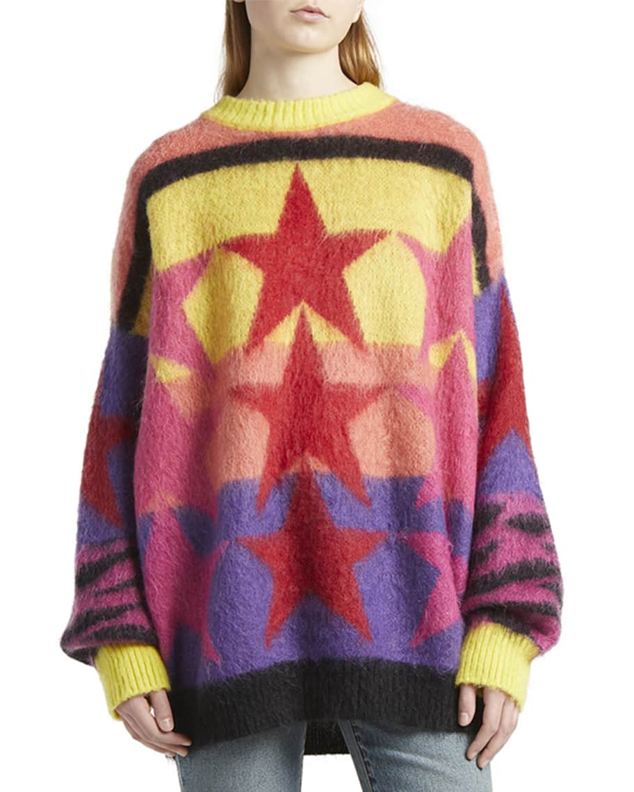 Palm Angels Colorblock Star Crewneck Sweater | Neiman Marcus