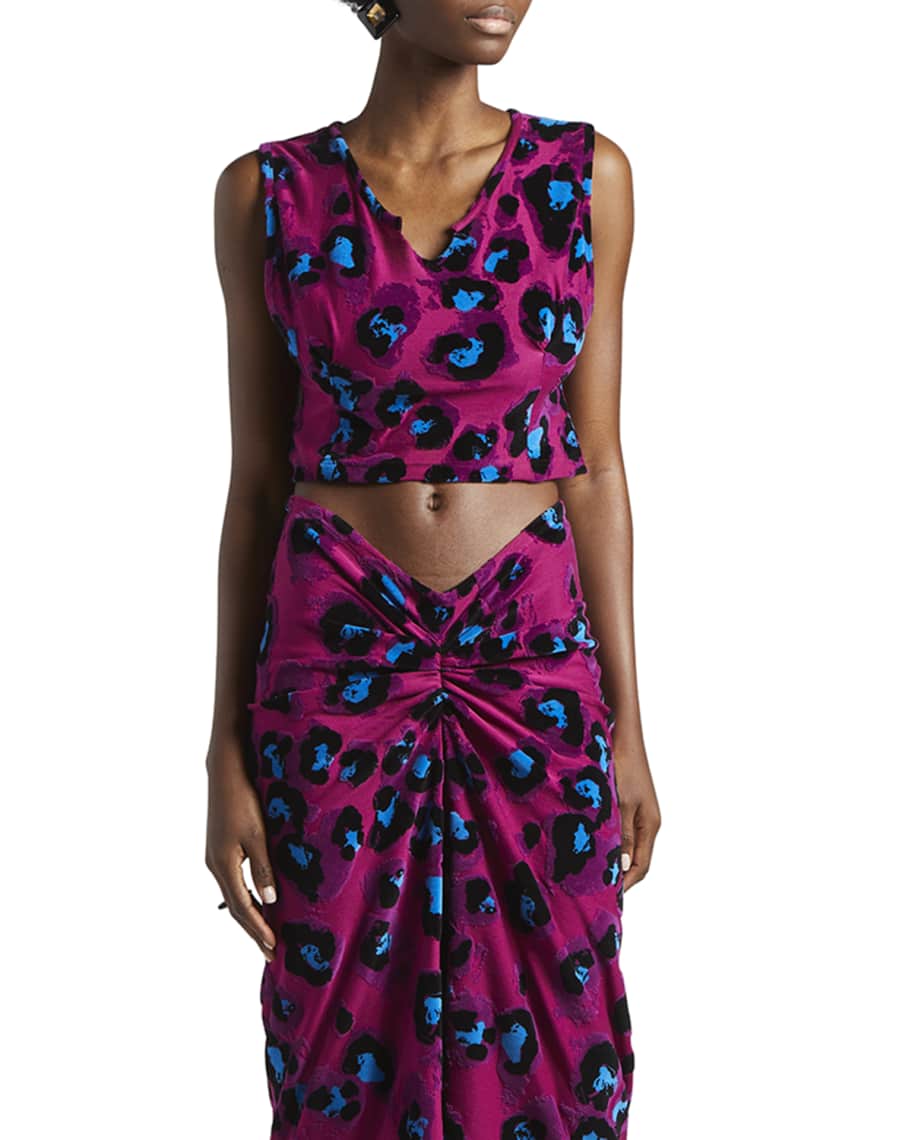 Marni Leopard Flocked Jacquard Crop Top | Neiman Marcus