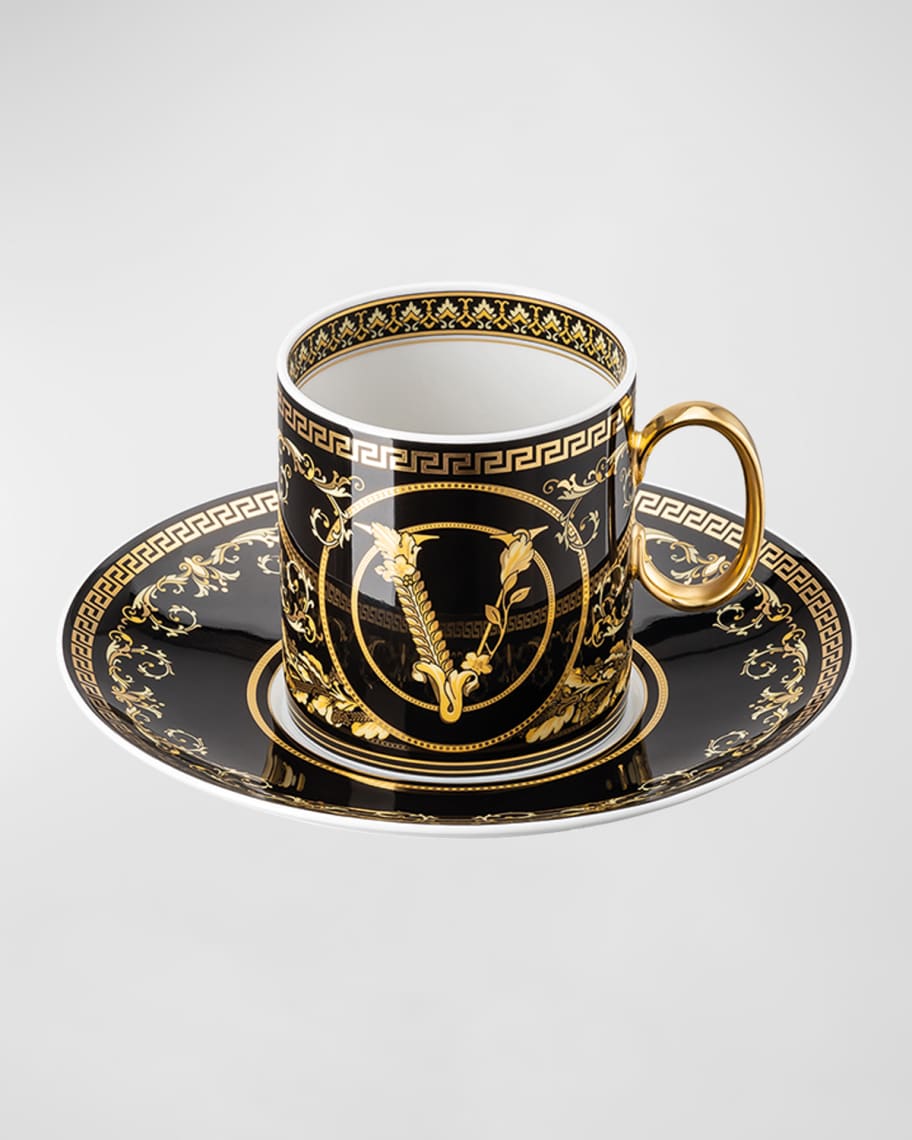 Versace Virtus Gala Black Coffee Cup & Saucer 6" | Neiman Marcus