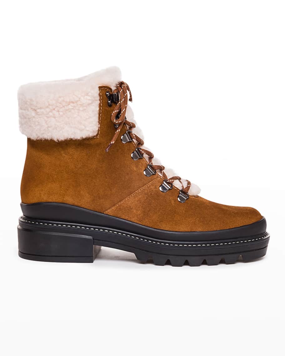 Bernardo Dash Suede Shearling Lace-Up Boots | Neiman Marcus