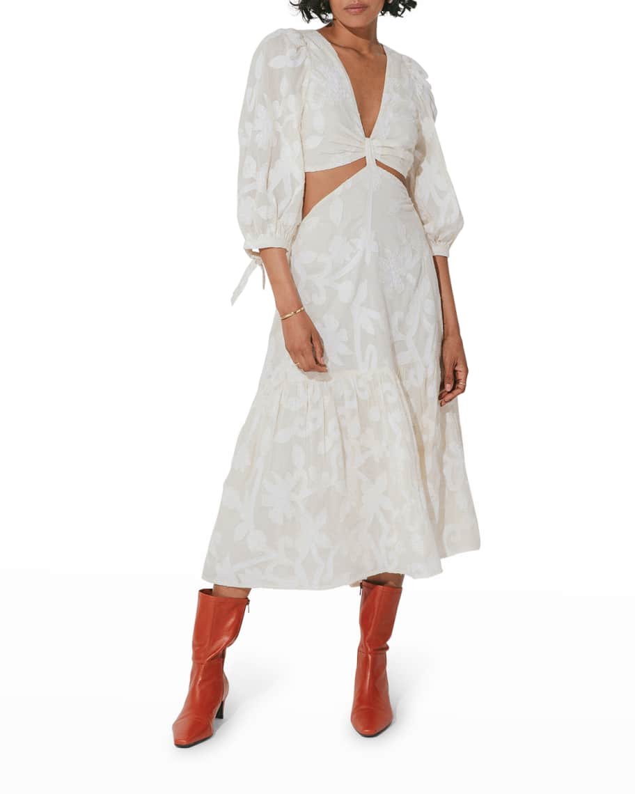 Cleobella Celeste Cutout-Waist Floral Cotton Midi Dress | Neiman Marcus