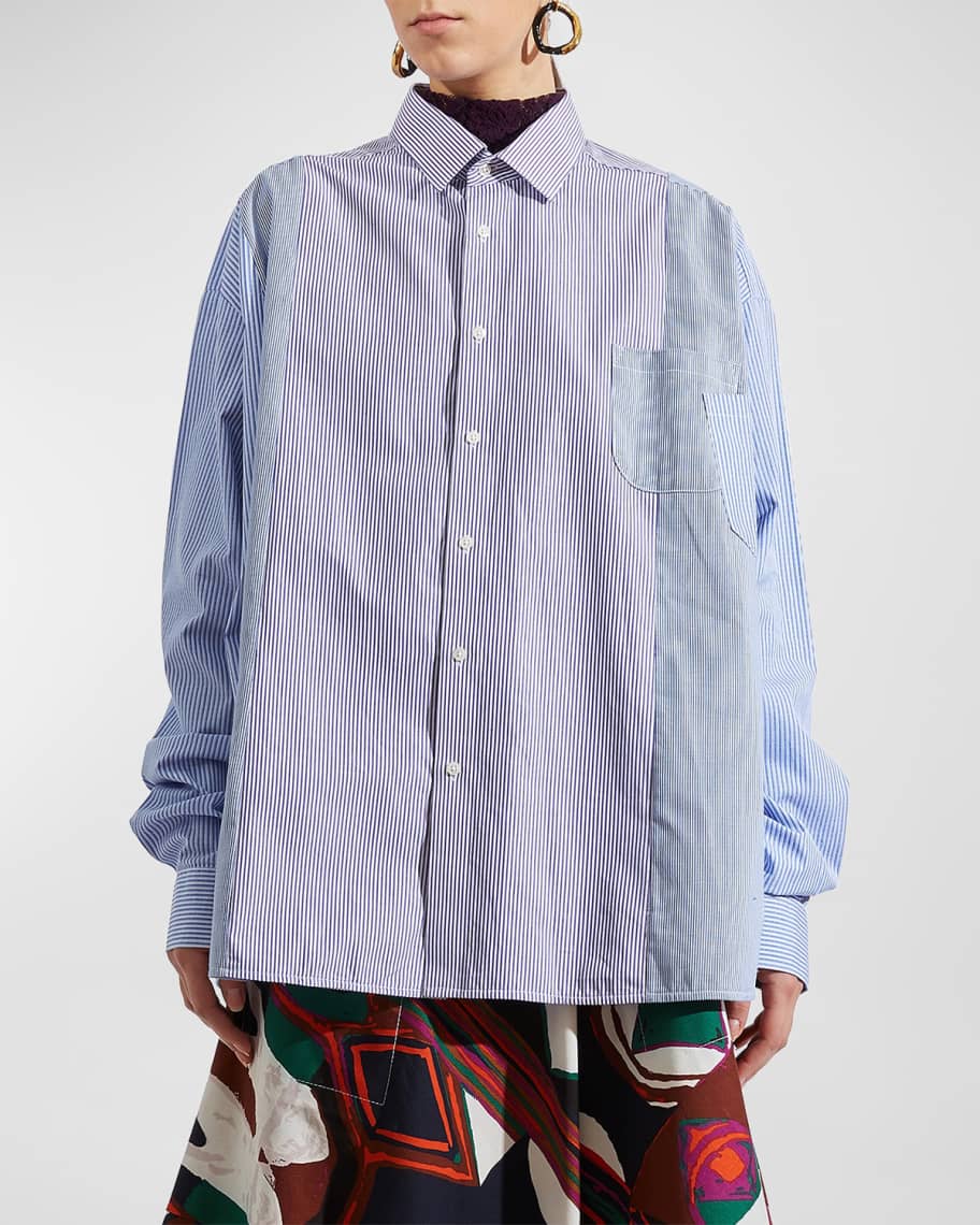 Colville Frankenstein Striped Patchwork Collared Shirt | Neiman Marcus