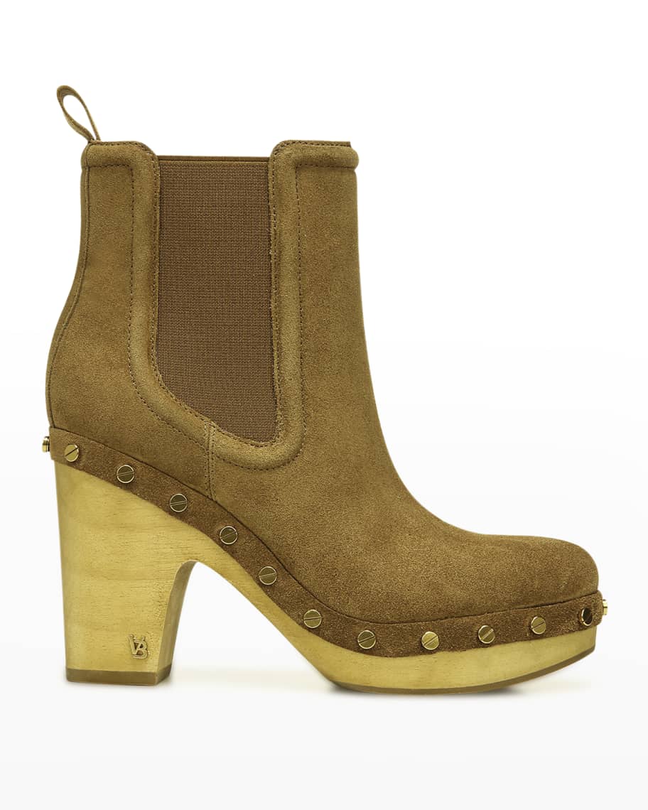 Veronica Beard Decker Suede Chelsea Clog Booties | Neiman Marcus