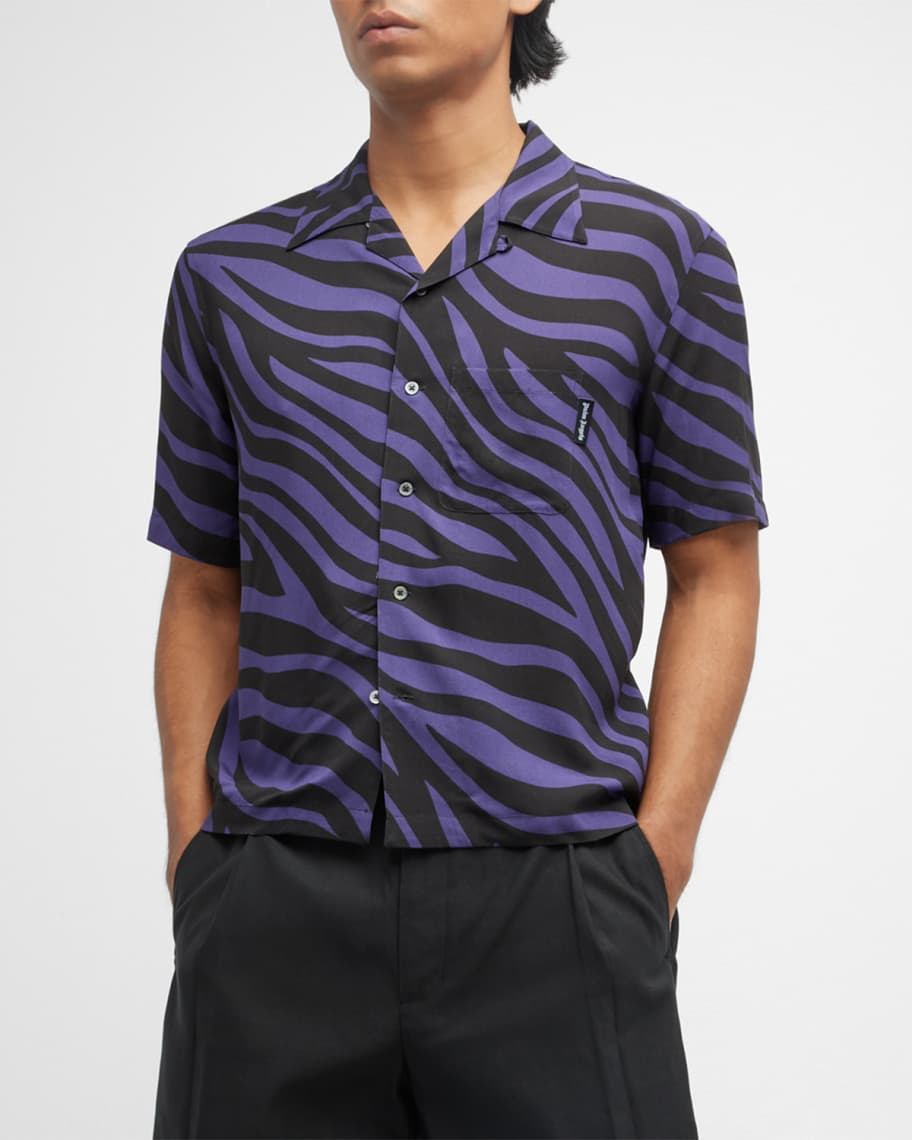 Palm Angels Men's Zebra-Print Sport Shirt | Neiman Marcus