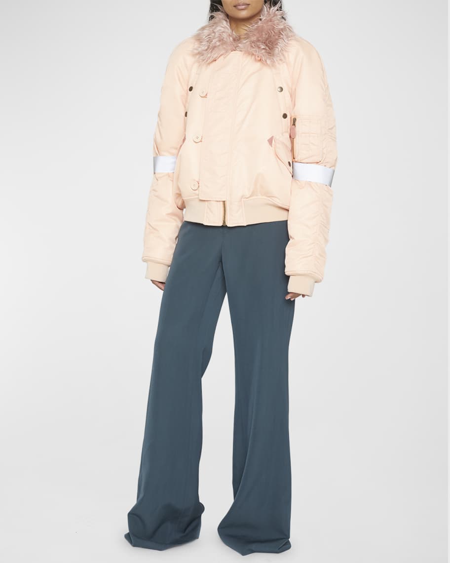 MM6 Maison Margiela Faux-Fur Collared Bomber Jacket | Neiman Marcus