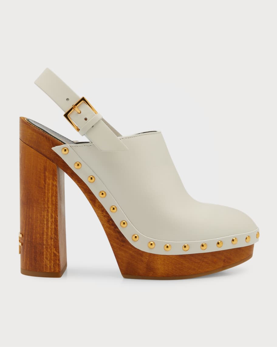 TOM FORD Leather Stud Slingback Clogs | Neiman Marcus
