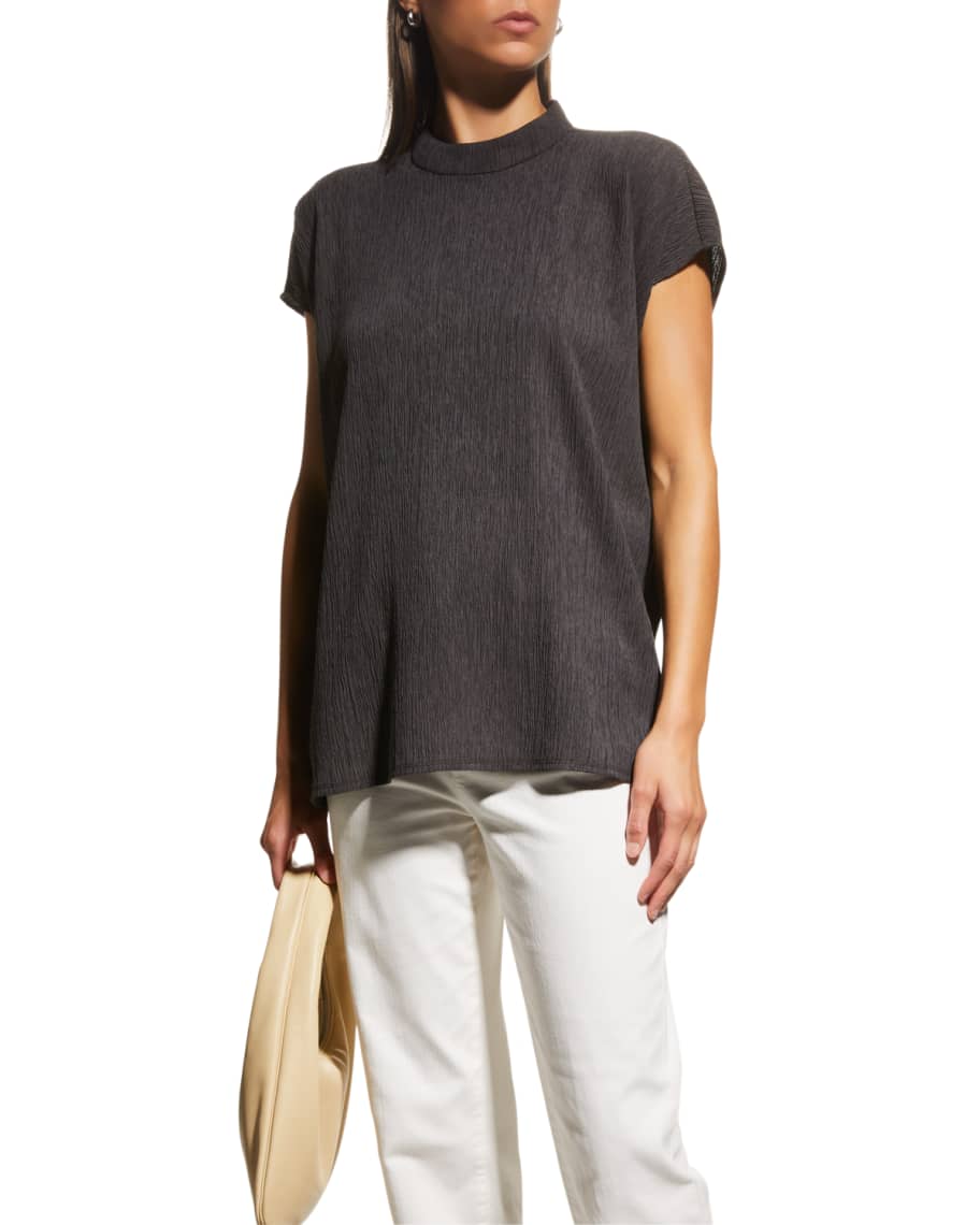 Eileen Fisher Crinkled Mock-Neck Top | Neiman Marcus