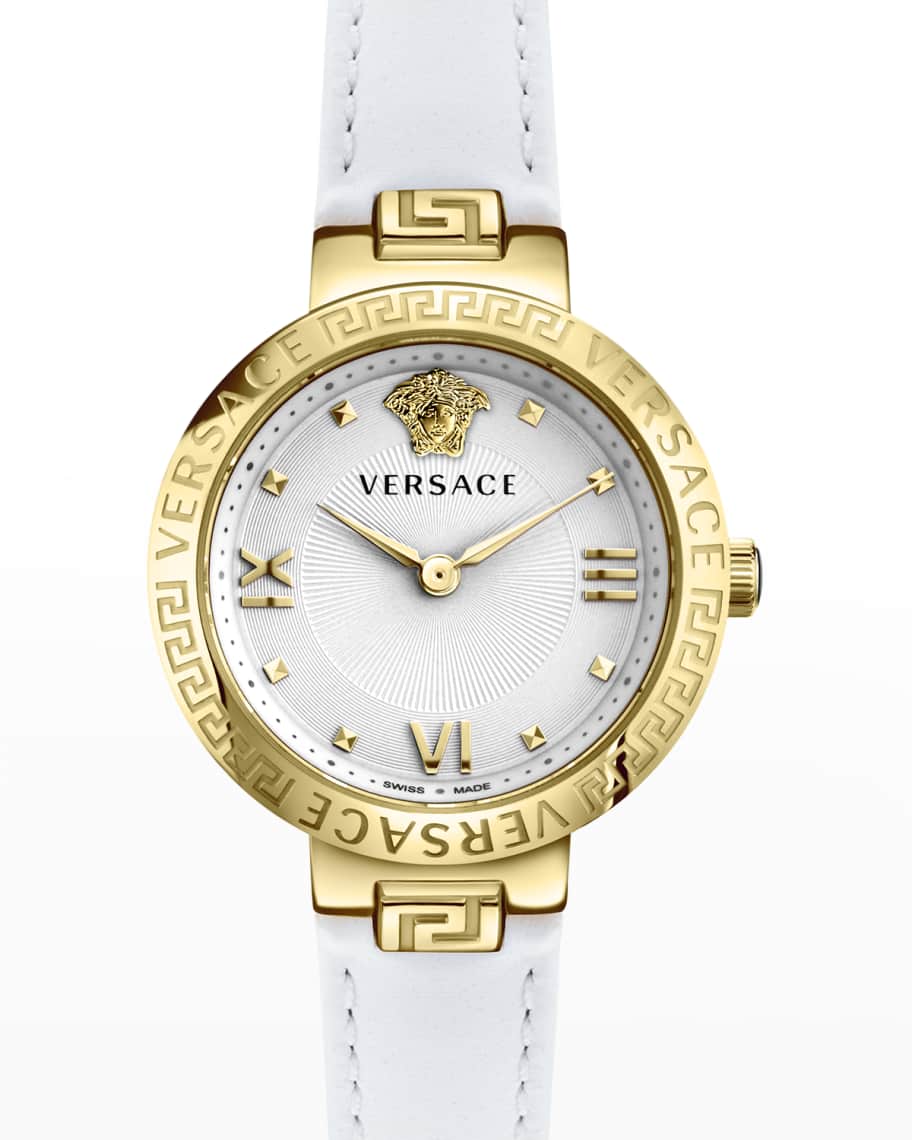 Versace Greca Watch with White Leather Strap, 36mm | Neiman Marcus