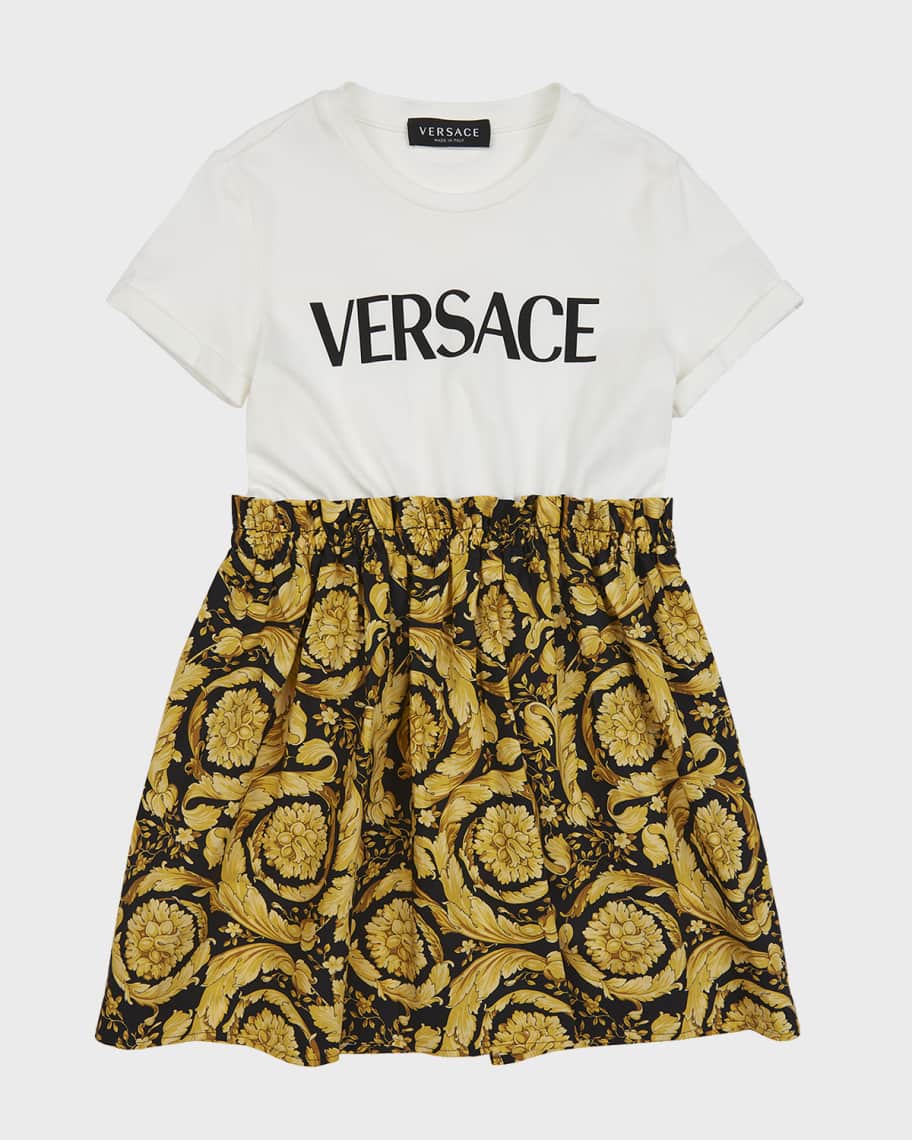 Versace Girl's Barocco Logo-Print Combo Dress, Size 8-14 | Neiman Marcus