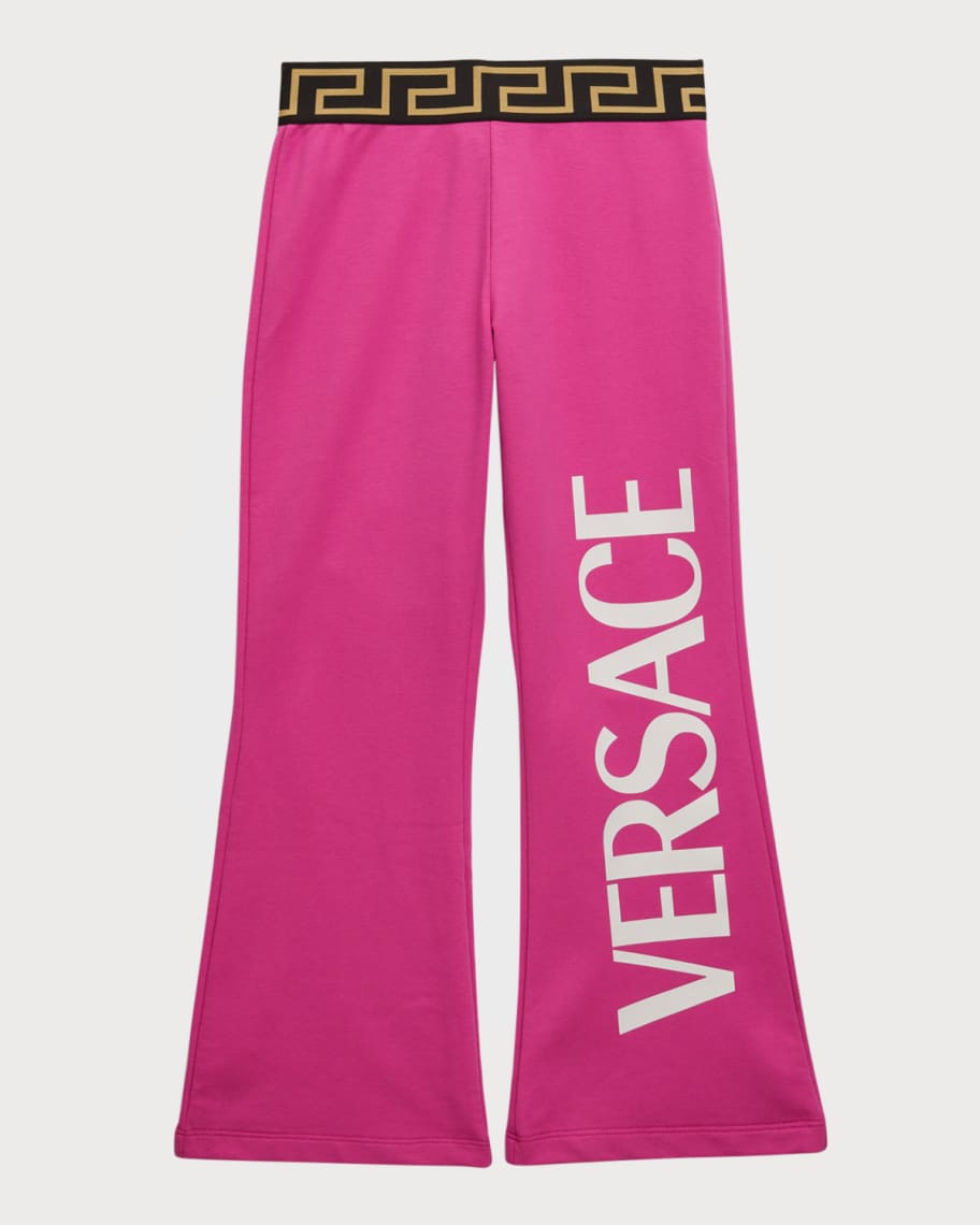 Versace Girl's Greca Logo-Print Bell Bottoms, Size 8-14 | Neiman Marcus