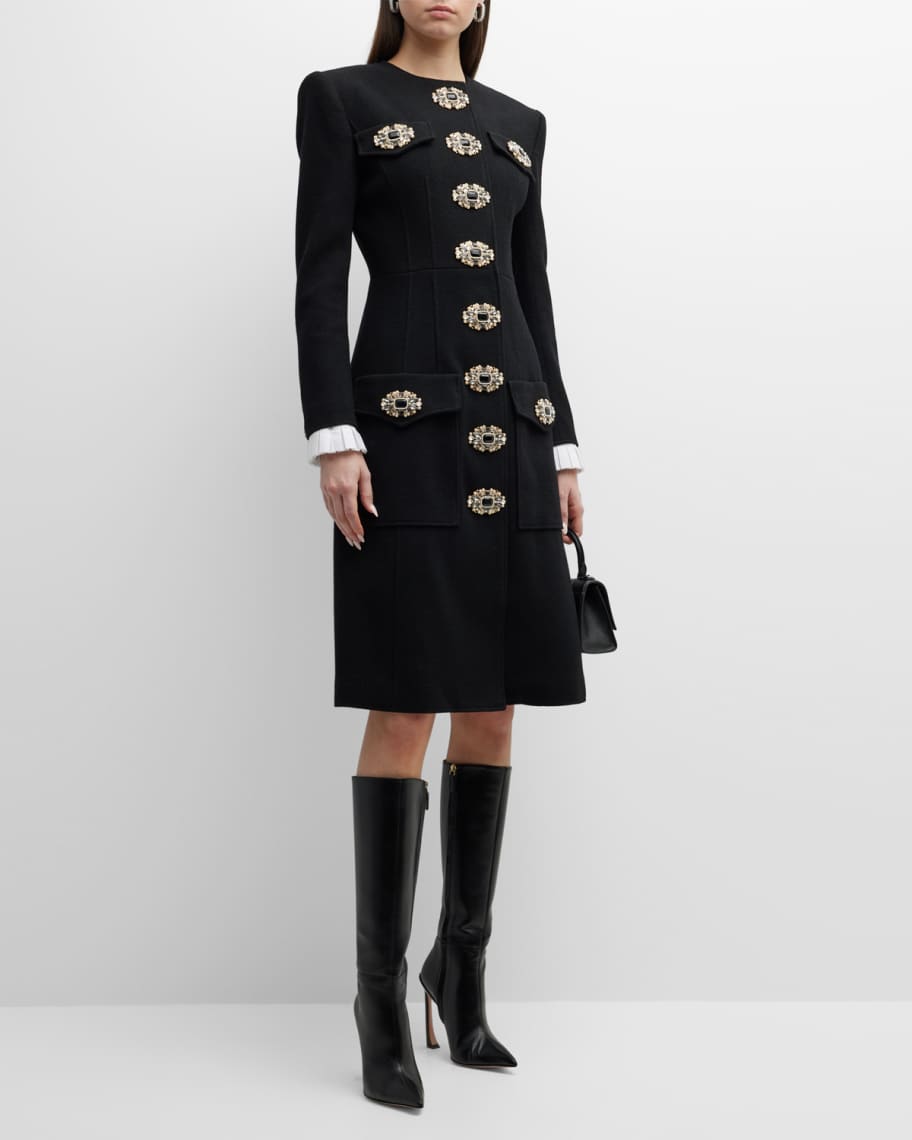 Andrew Gn Gem-Buttons Ruffle-Cuff A-line Woven Coat | Neiman Marcus