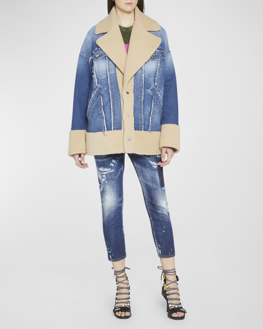 Dsquared2 Oversized Denim Shearling Jacket | Neiman Marcus