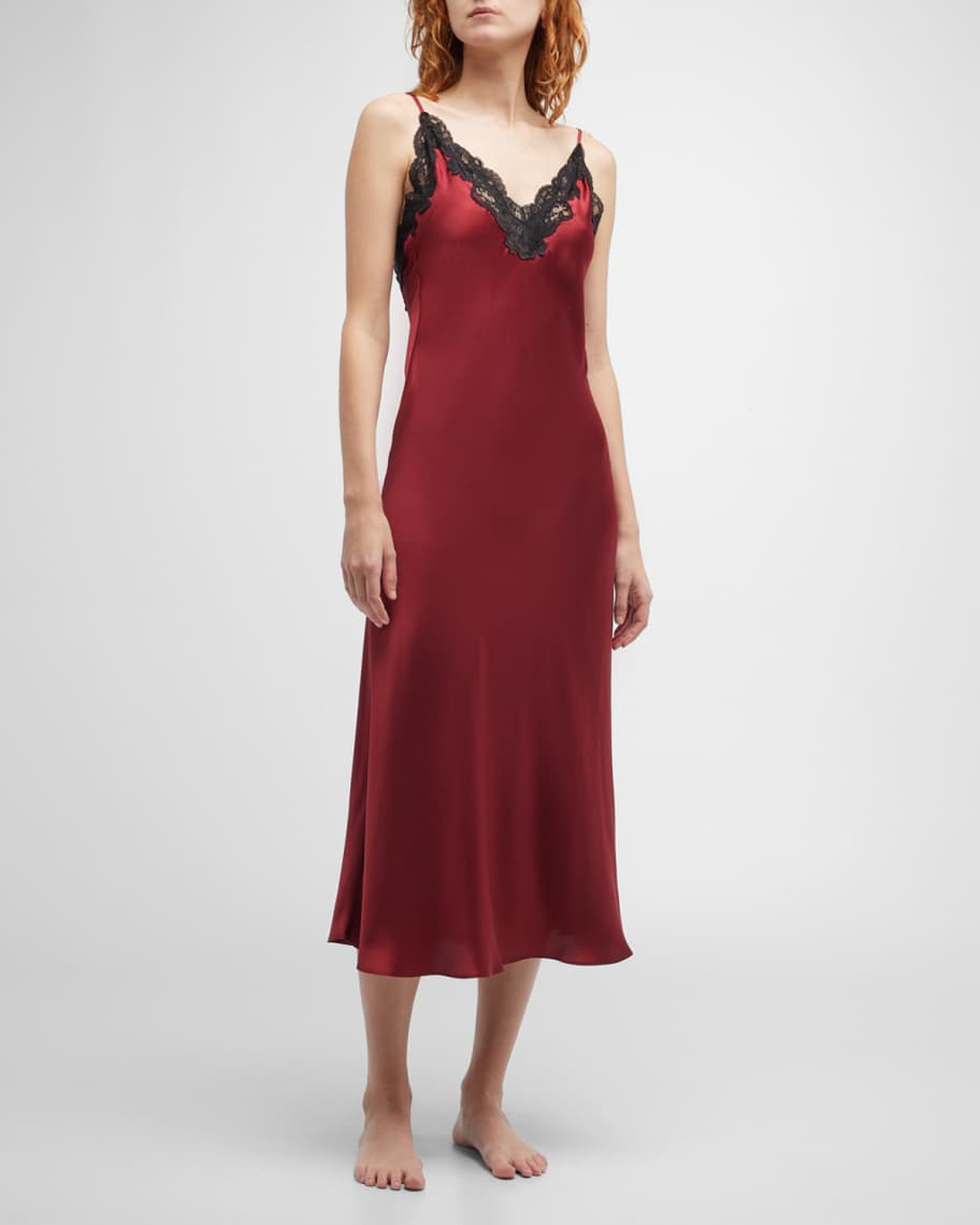 Christine Lingerie Lace-Trim Charmeuse A-Line Gown | Neiman Marcus