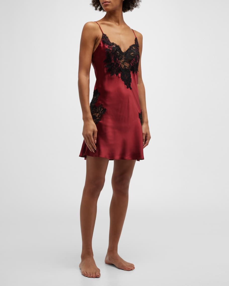 Christine Lingerie Diva Lace-Trim Charmeuse Chemise | Neiman Marcus