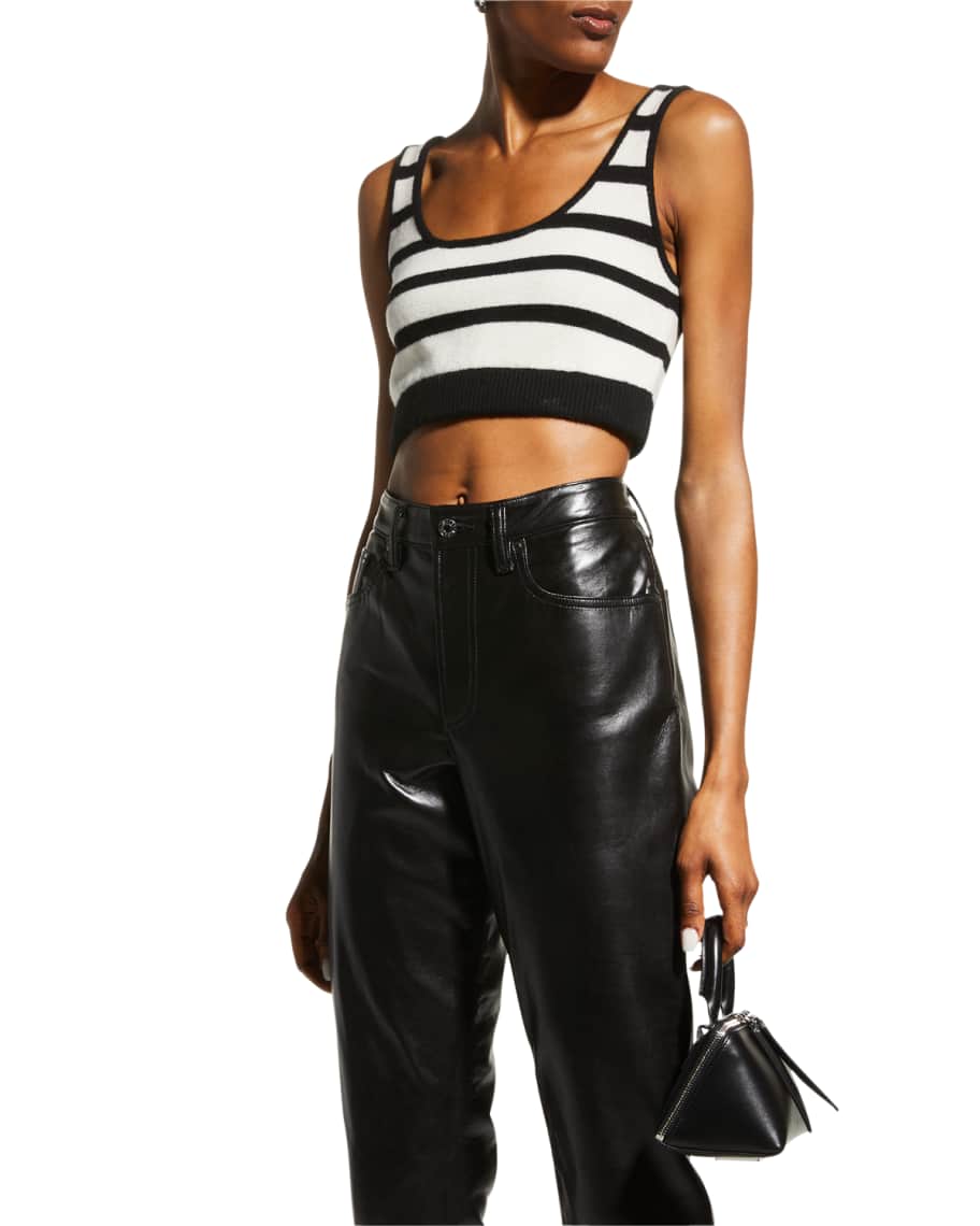 FRAME Breton Striped Cashmere Cropped Tank Top | Neiman Marcus