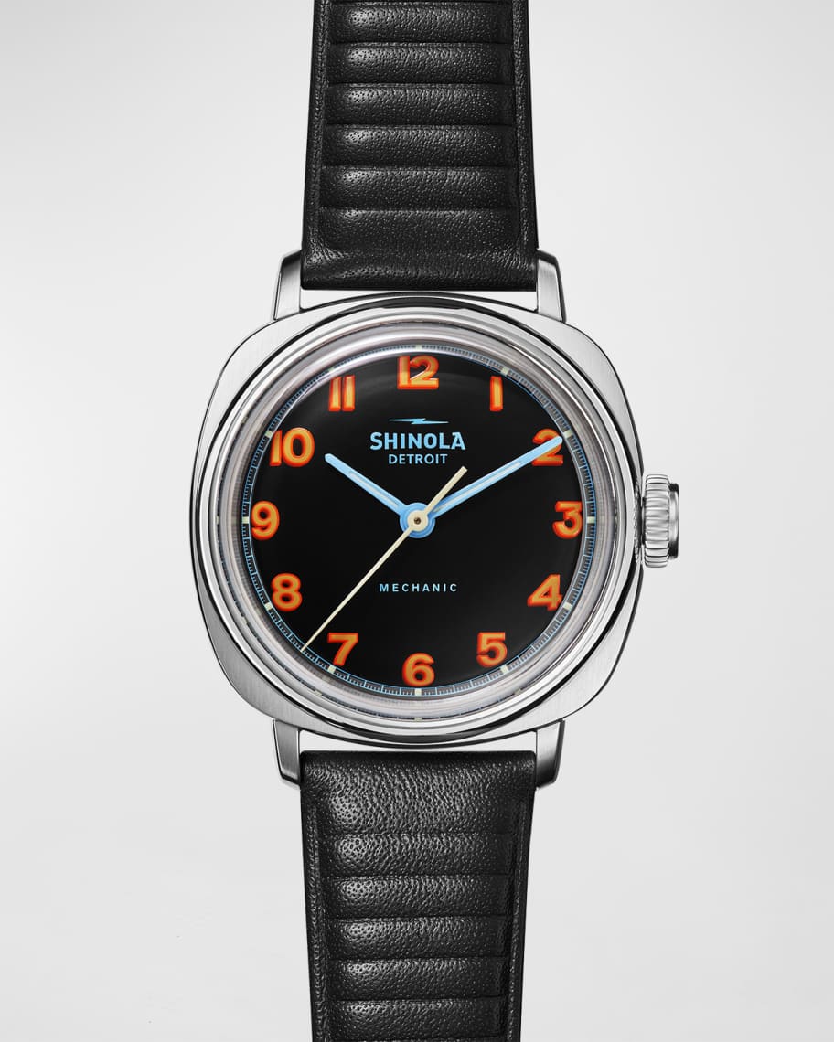 Shinola Men's The Mechanic Manual Wind Leather Watch, 39mm | Neiman Marcus