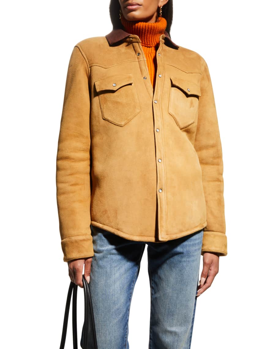 FORTELA Mutton Sheep Shearling Western Shirt | Neiman Marcus