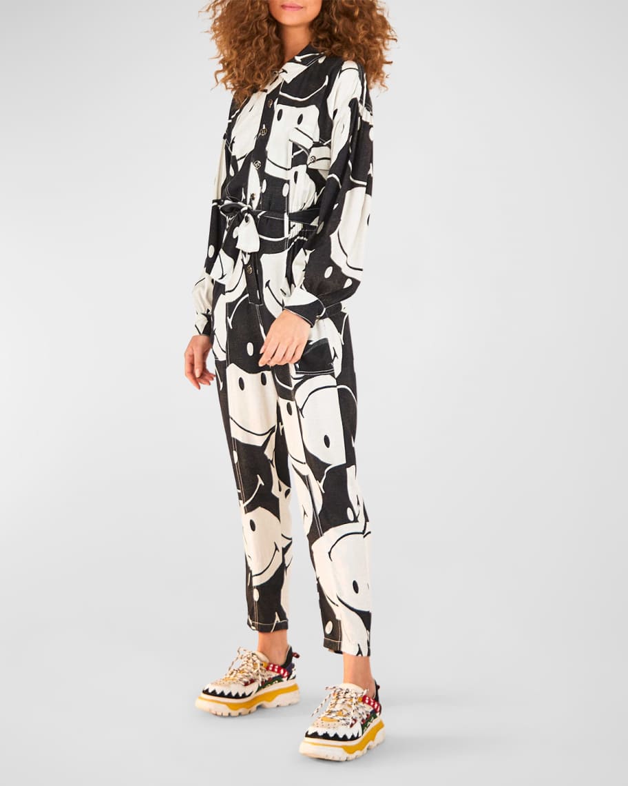 Farm Rio Smiley Button-Front Utility Jumpsuit | Neiman Marcus
