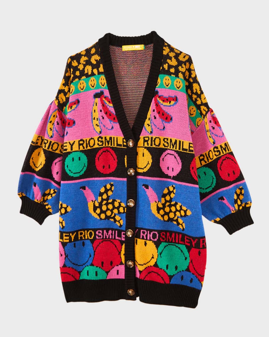 Farm Rio Graphic Elements Ainika Smiley Cardigan | Neiman Marcus