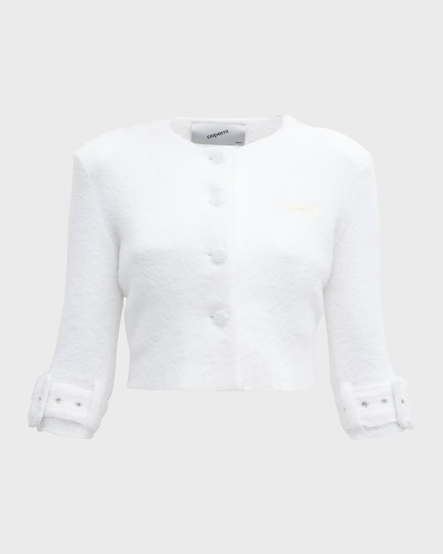 Coperni Belted-Cuff Cropped Knit Jacket | Neiman Marcus