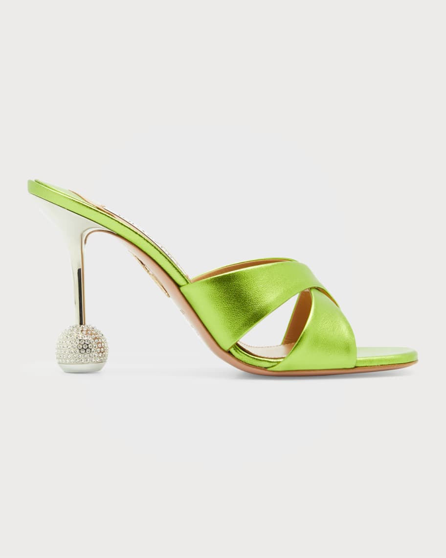 Aquazzura Yes Darling Metallic Crystal-Heel Mules | Neiman Marcus