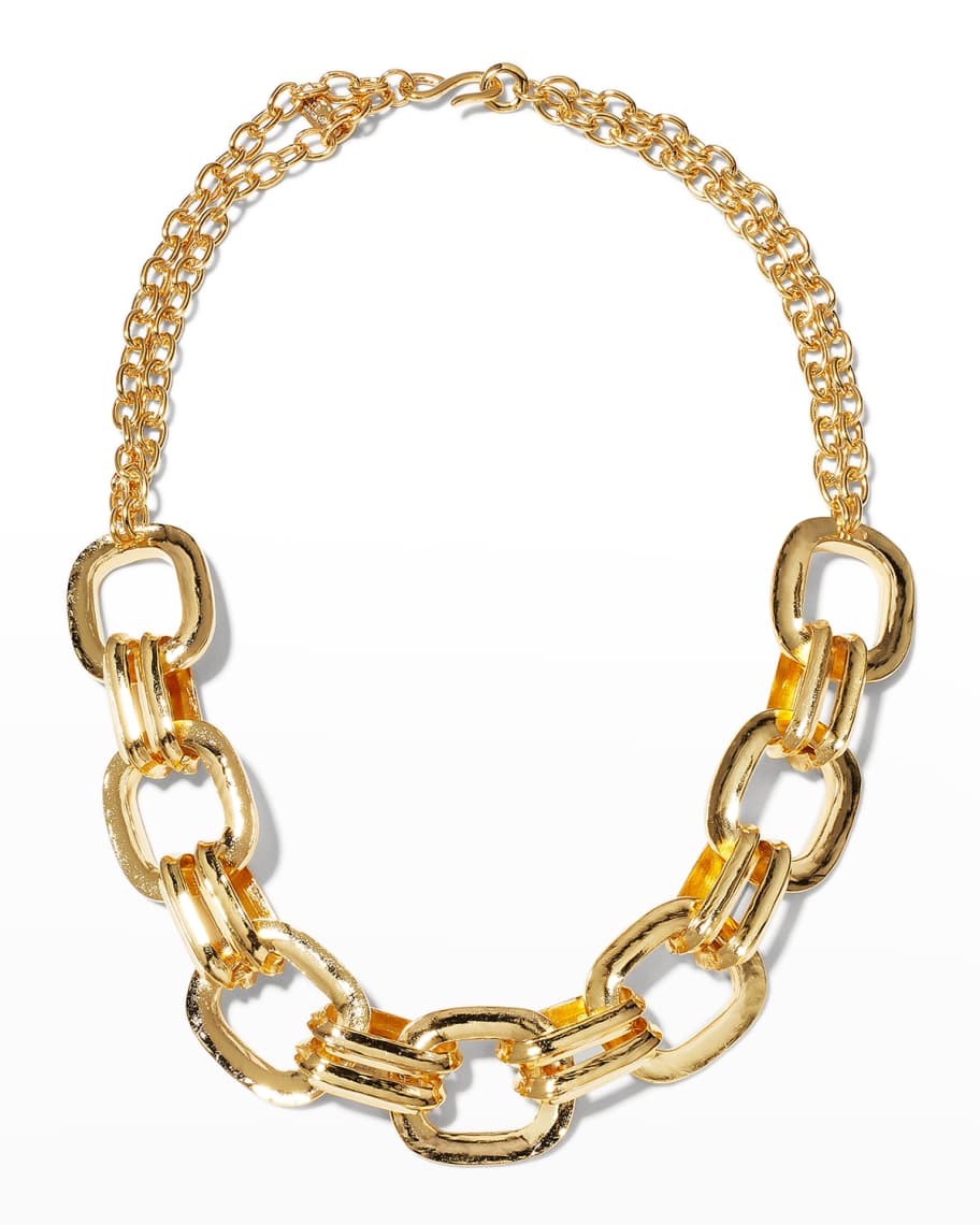 Kenneth Jay Lane Polished Gold Rectangular Link Necklace with S-Hook ...