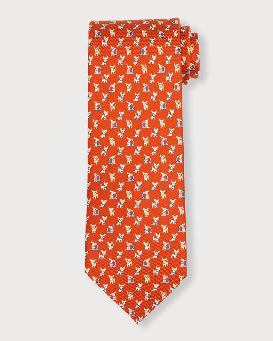 Ferragamo Men's 4-Ron Puppy Print Silk Tie | Neiman Marcus