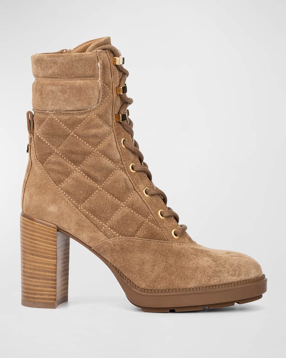 Aquatalia Iole Quilted Suede Lace-Up Booties | Neiman Marcus