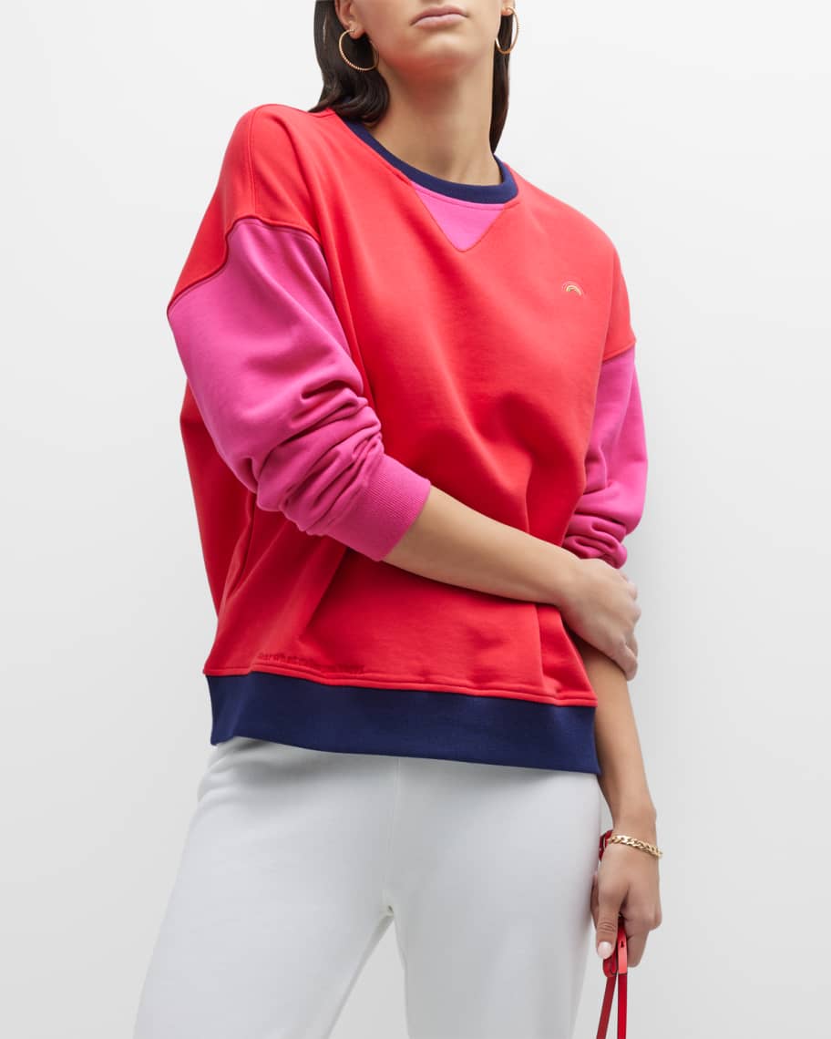 Terez Hot Red Colorblock Crewneck Sweatshirt | Neiman Marcus