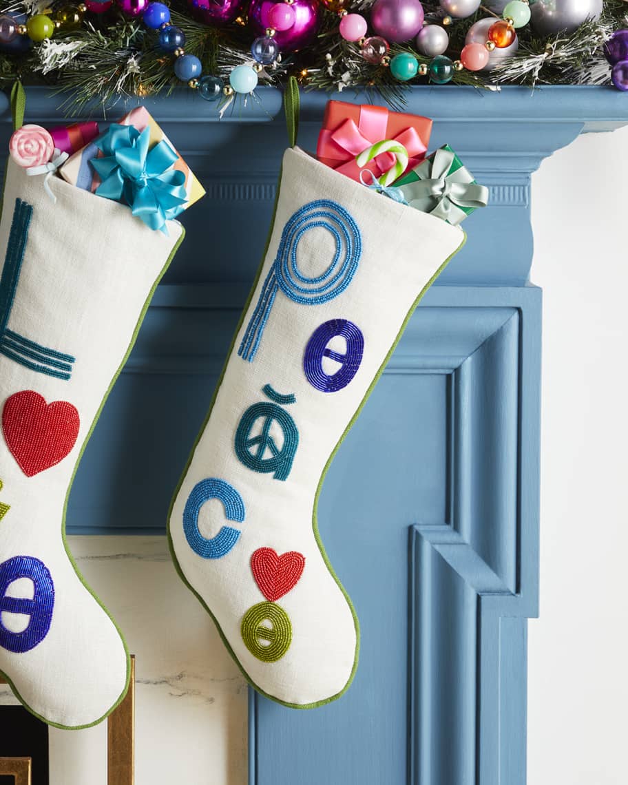 Jonathan Adler Peace Beaded Holiday Stocking | Neiman Marcus