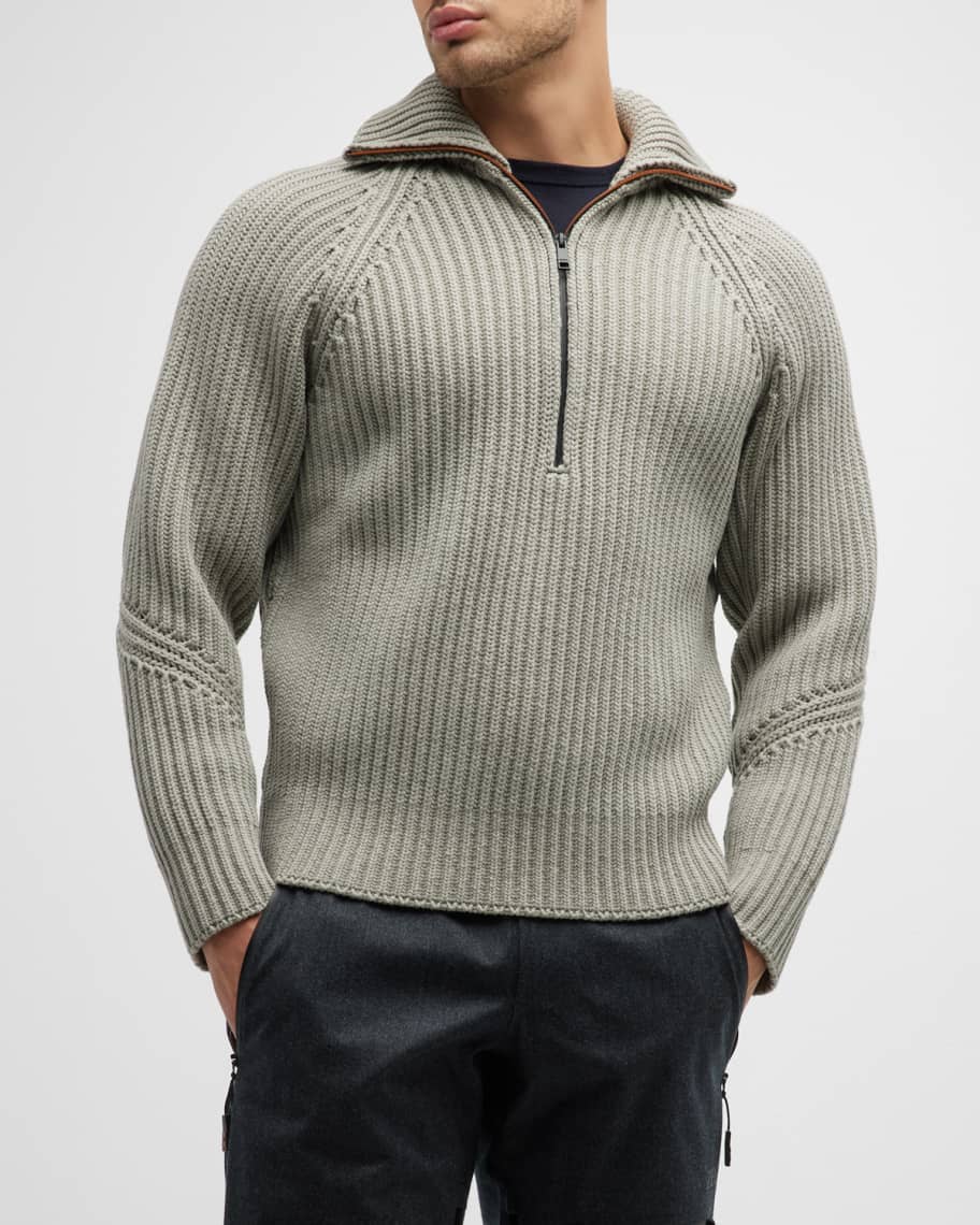 ZEGNA Men's Wool-Nylon Knit Half-Zip Sweater | Neiman Marcus