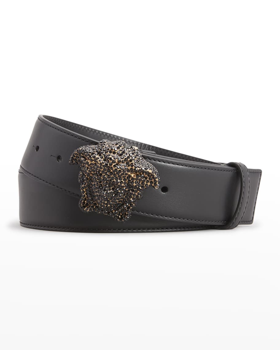 Versace Men's Rhinestone-Embellished Medusa Head Leather Belt | Neiman ...