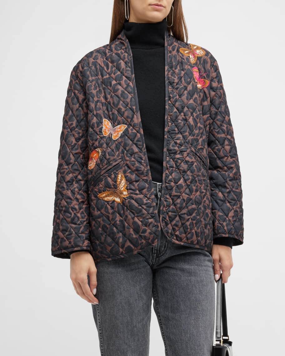 Johnny Was Embroidered Leopard-Print Quilted Jacket | Neiman Marcus